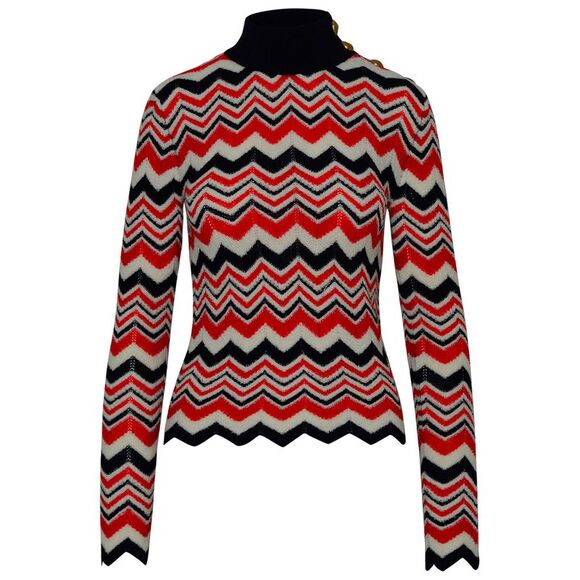 Balmain | Sweaters | Balmain Turtleneck Sweater In Blue And Red Wool ...